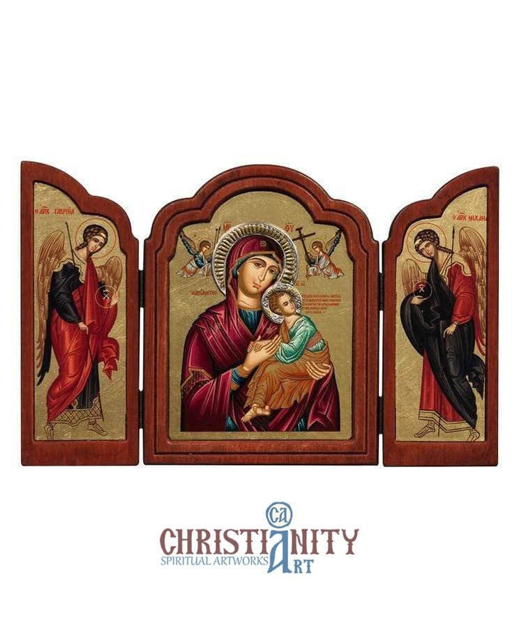 Virgin Mary of Passion - Aged wooden triptych icon with silver halo lo – Christianity Art | USA ...
