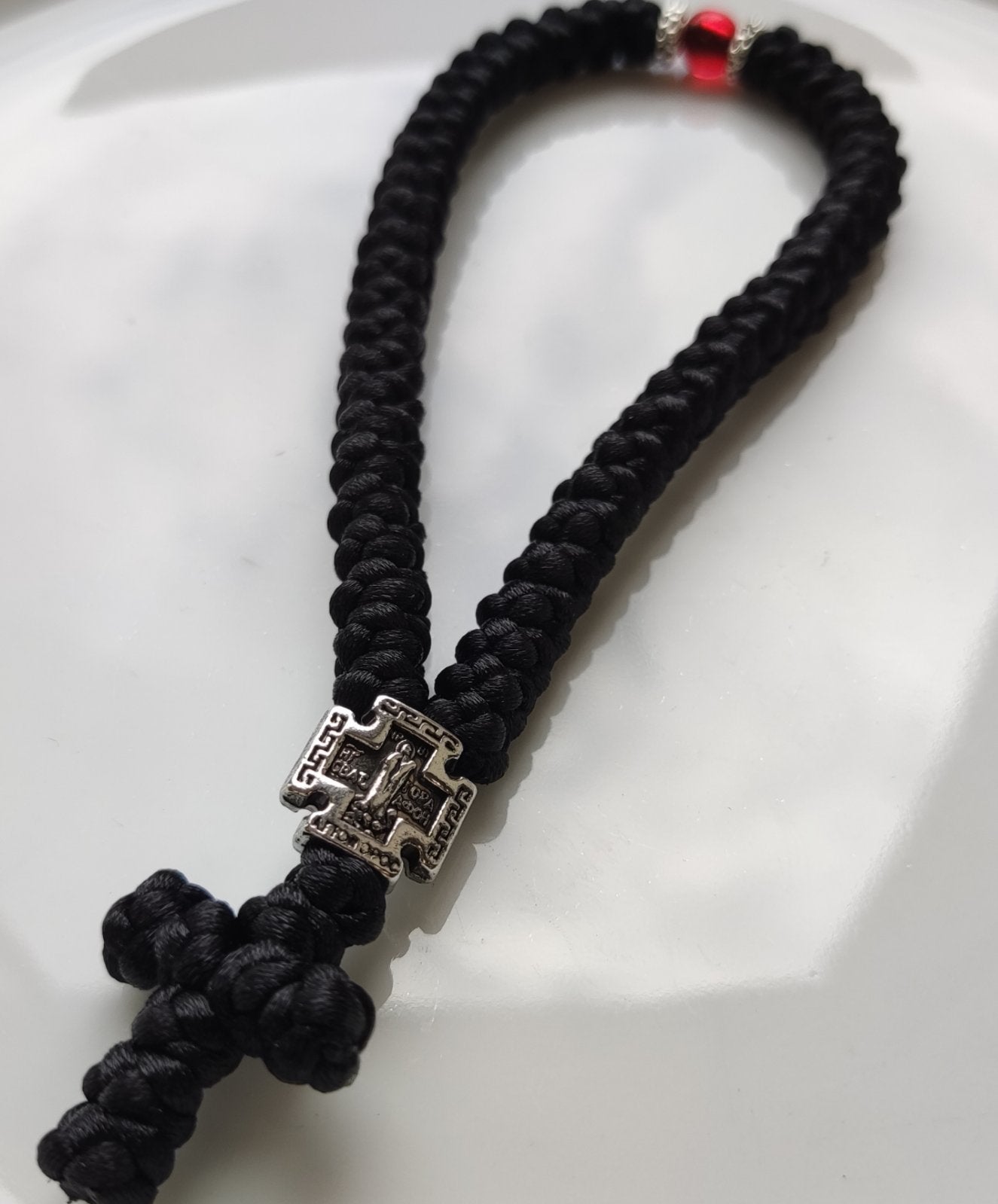 Mount Athos Prayer Rope – 50 Knots, Silver Cross, Red Bead ...