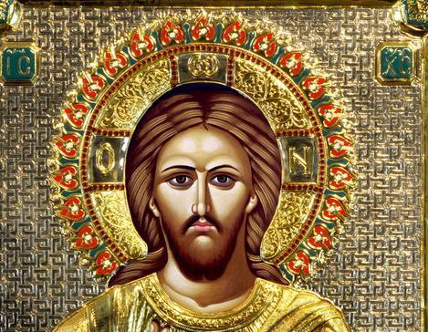Jesus Christ Blessing - Silver icon on wood, locally gold plated and d ...