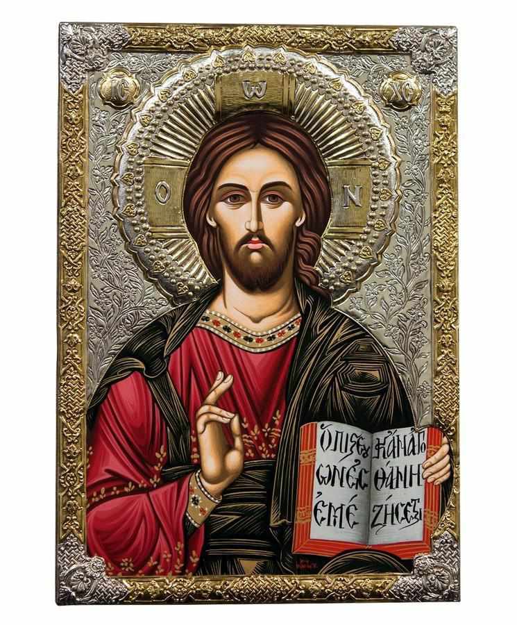 Jesus Christ from Kazan - Silver icon on wood, locally gold plated - M ...