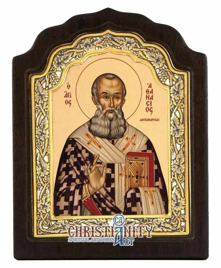 Saint Athanasios - Silver icon on wood, locally gold plated - Mount At ...