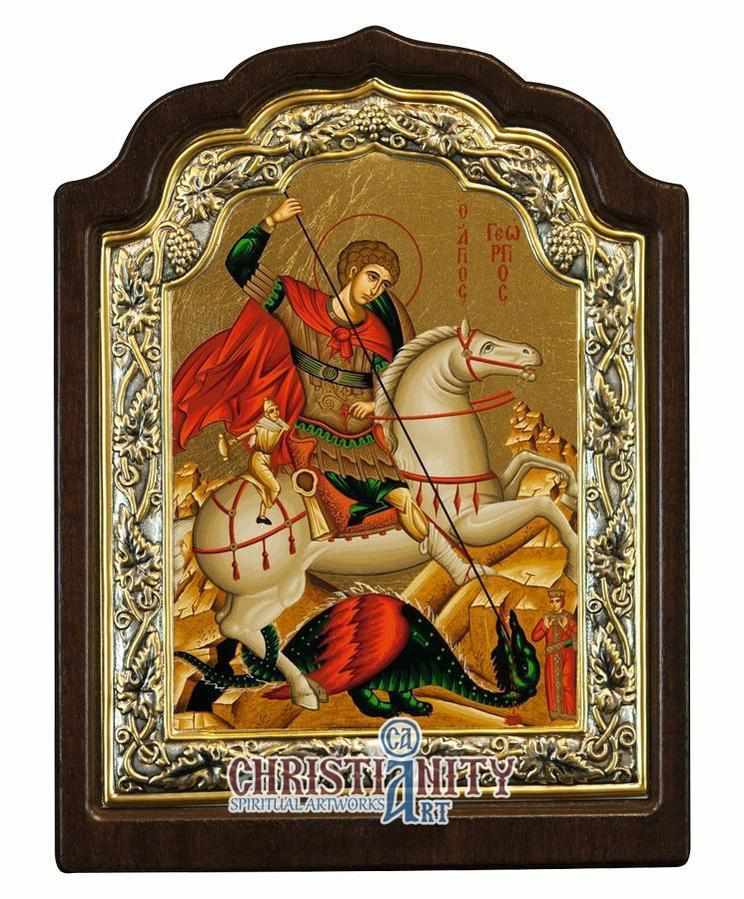 Saint George - Silver icon on wood, locally gold plated - Mount Athos ...