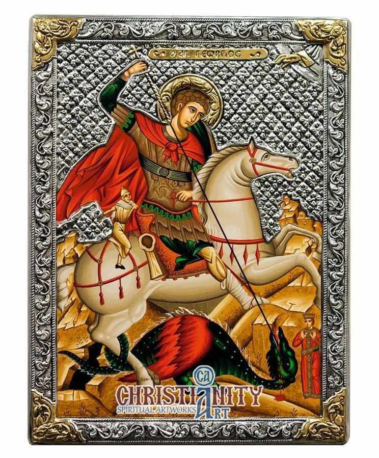 Saint George - Silver icon on wood, locally gold plated - Mount Athos ...