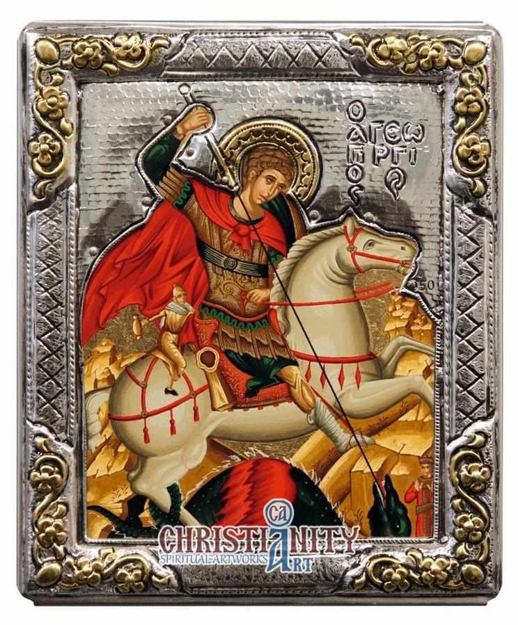 Saint George - Silver icon on wood, locally gold plated - Mount Athos ...