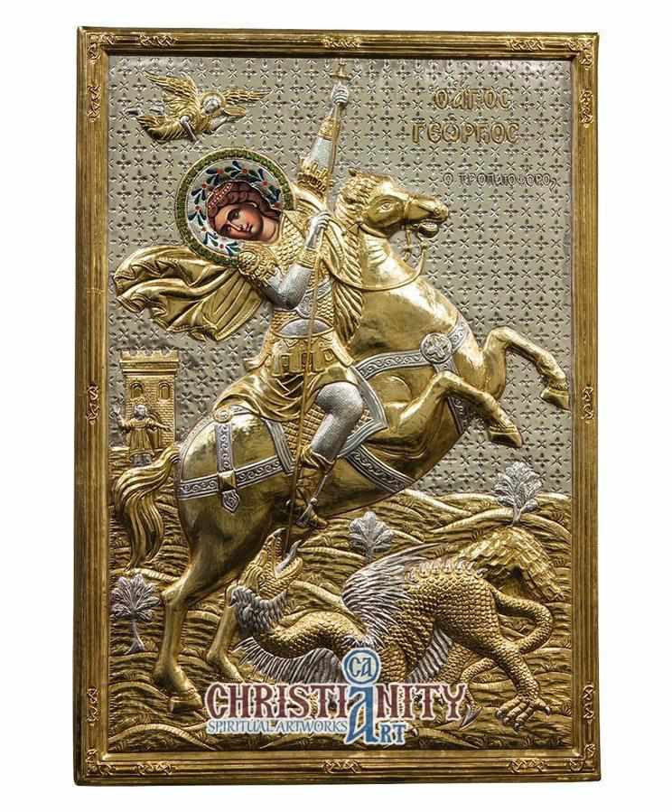 Saint George - Silver icon on wood, locally gold plated - Mount Athos ...