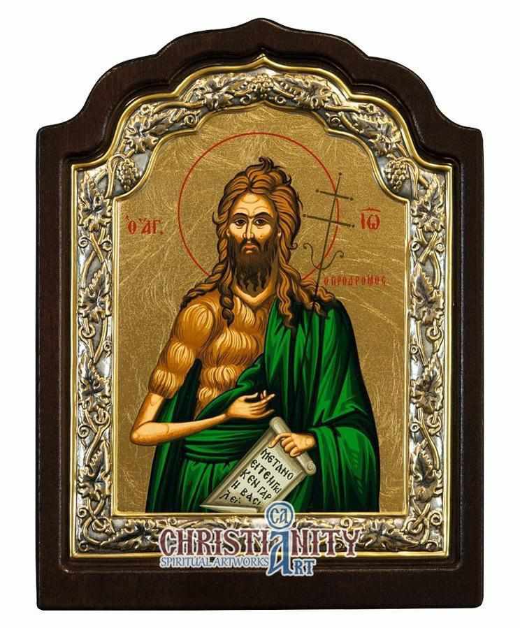 Saint John the Baptist - Silver icon on wood, locally gold plated - Mo ...