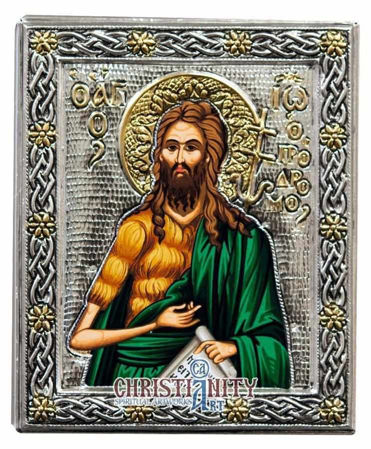 Saint John the Baptist - Silver icon on wood, locally gold plated - Mo ...