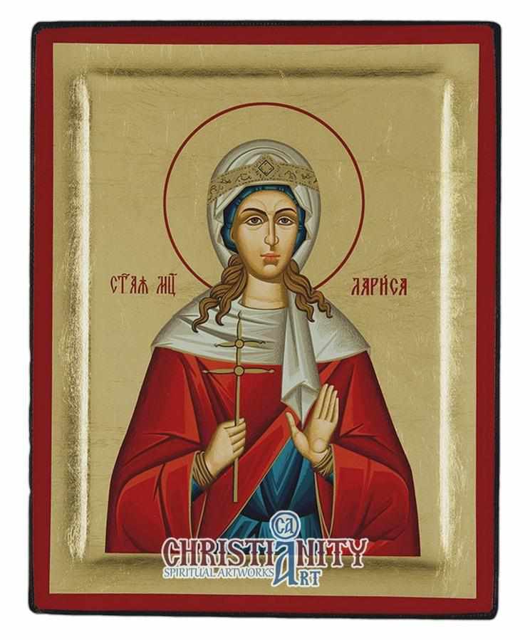 Saint Larissa - Wooden icon in canvas with gold background on carved w ...
