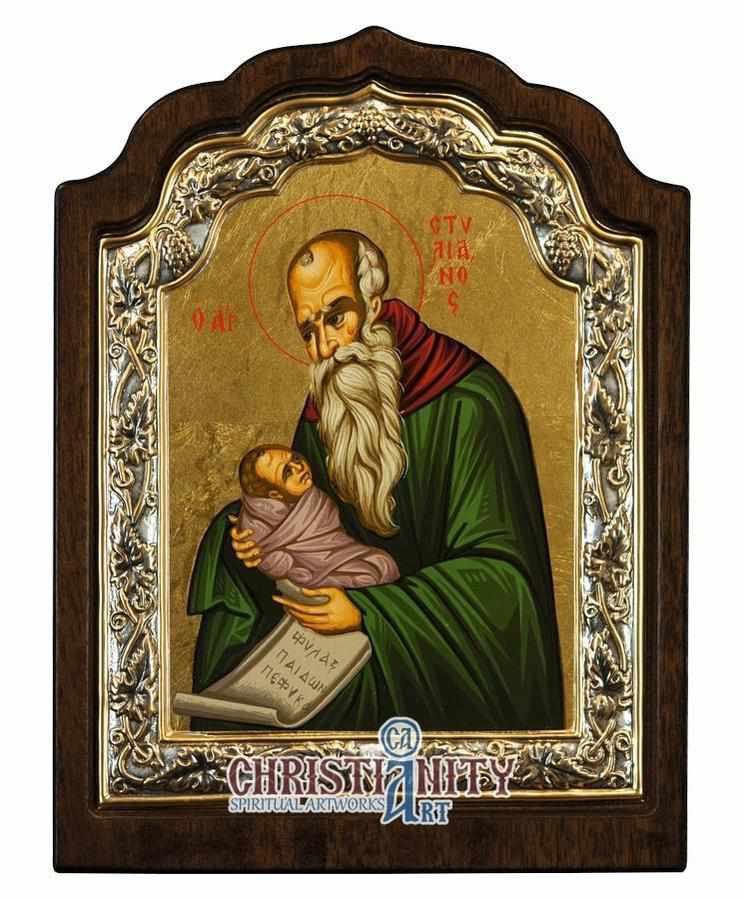Saint Stylianos - Silver icon on wood, locally gold plated - Mount Ath ...