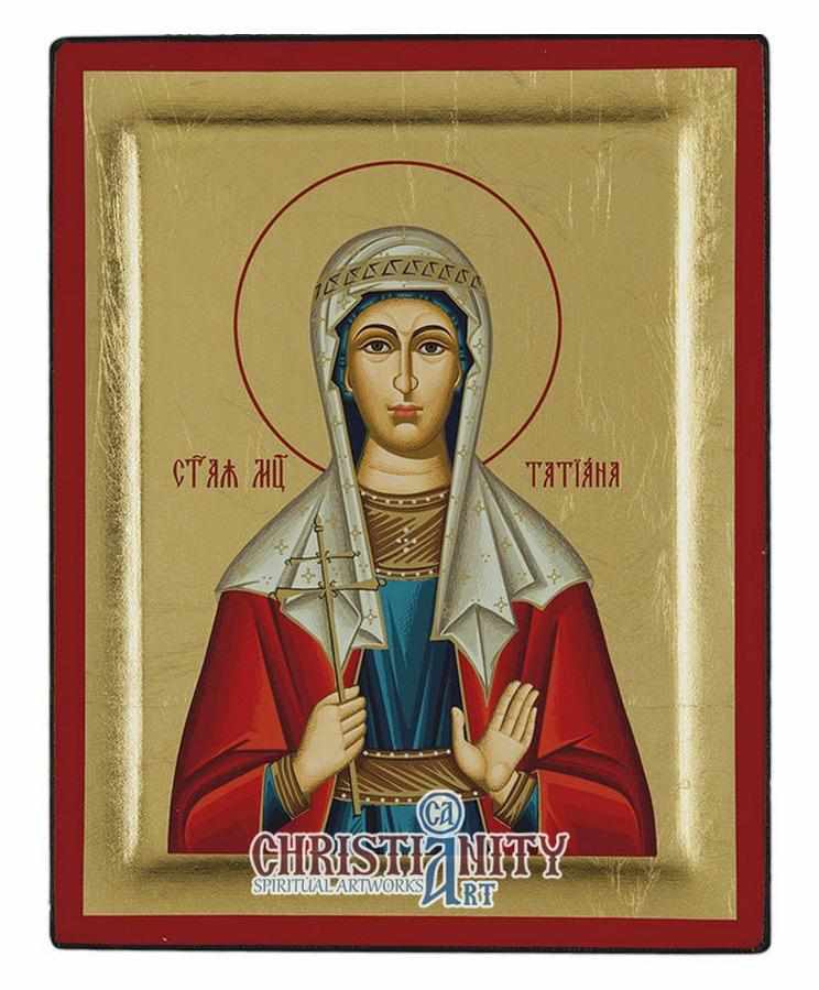 Saint Tatiana - Wooden icon in canvas with gold background on carved w ...