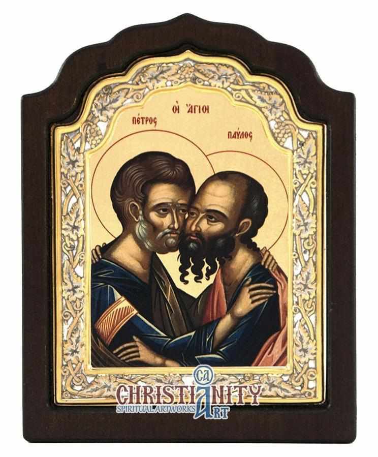 Saints Peter and Paul - Silver icon on wood, locally gold plated - Mou ...