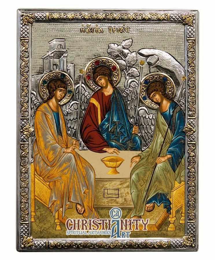 The Holy Trinity - Silver icon on wood, locally gold plated - Mount At ...