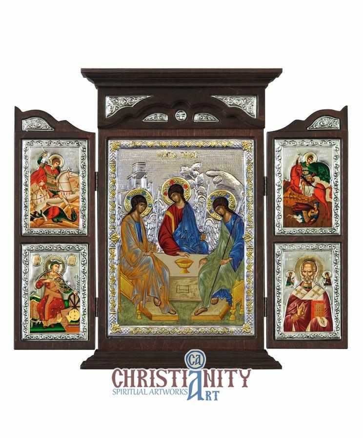 The Holy Trinity - Silver triptych icon on wood, locally gold plated - – Christianity Art | USA ...