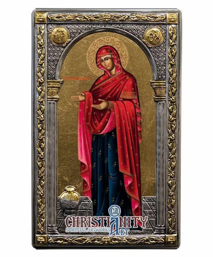 Virgin Mary Gerontissa - Silver icon on wood, locally gold plated - Mo ...