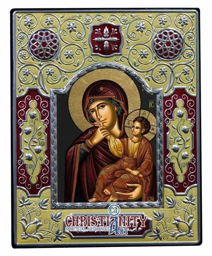 Virgin Mary Paramythia - Metallic icon on wood locally gold plated - M ...