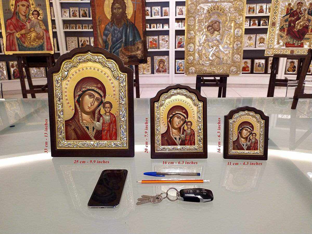 Virgin Mary Praying - Silver icon on wood, locally gold plated - Mount ...
