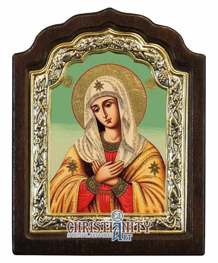 Virgin Mary Praying - Silver icon on wood, locally gold plated - Mount ...