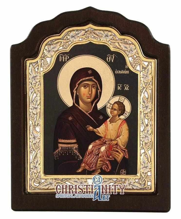 Virgin Mary Slained - Silver icon on wood, locally gold plated - Mount ...