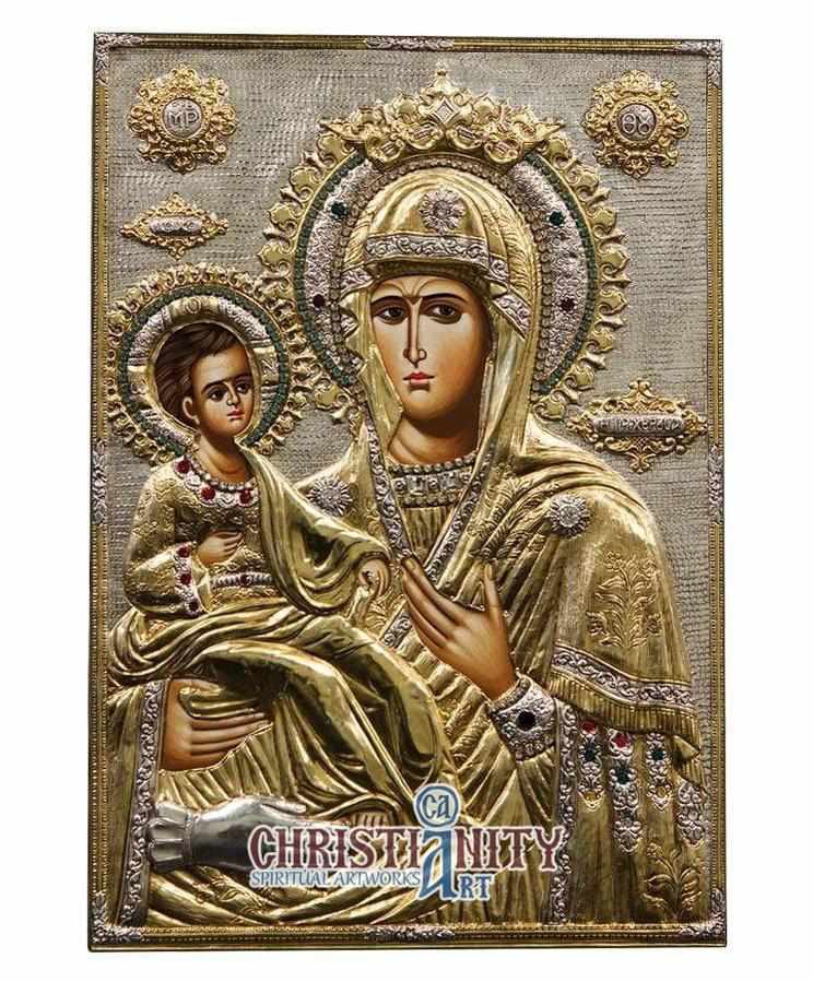Virgin Mary Tricherousa - Three-Handed - Silver icon on wood, locally ...